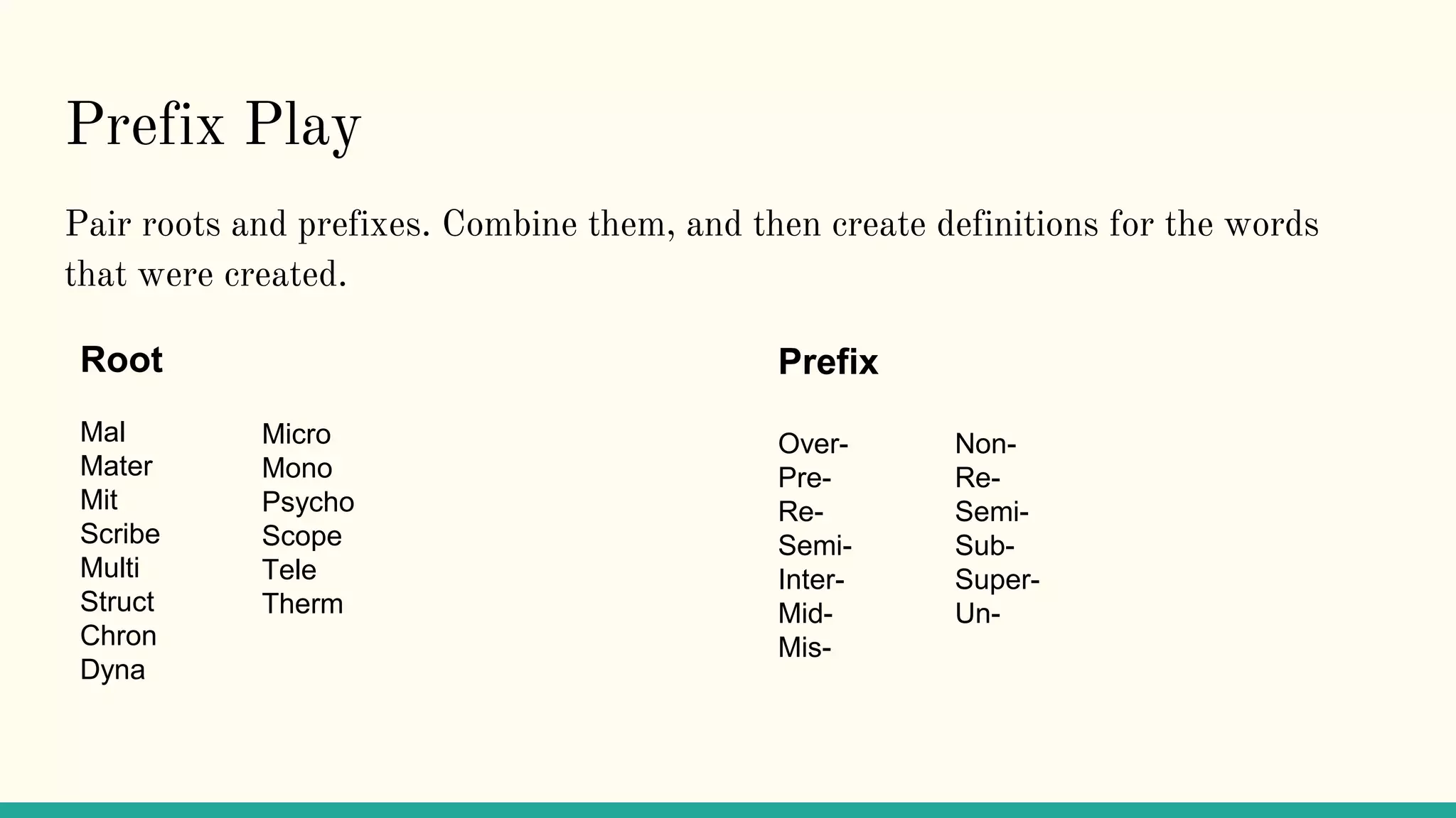 Roots, prefixes and suffixes sample mini lessons | PPTX
