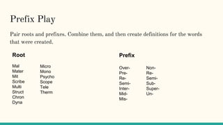 Roots, prefixes and suffixes sample mini lessons | PPT