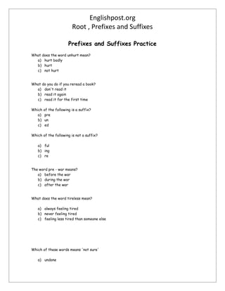 Roots, suffixes and prefixes englishpost.org
