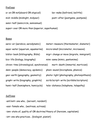 Root word list with meanings | PDF