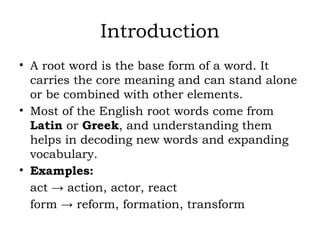 Root words- prefix and suffix with examples. pptx | PPTX