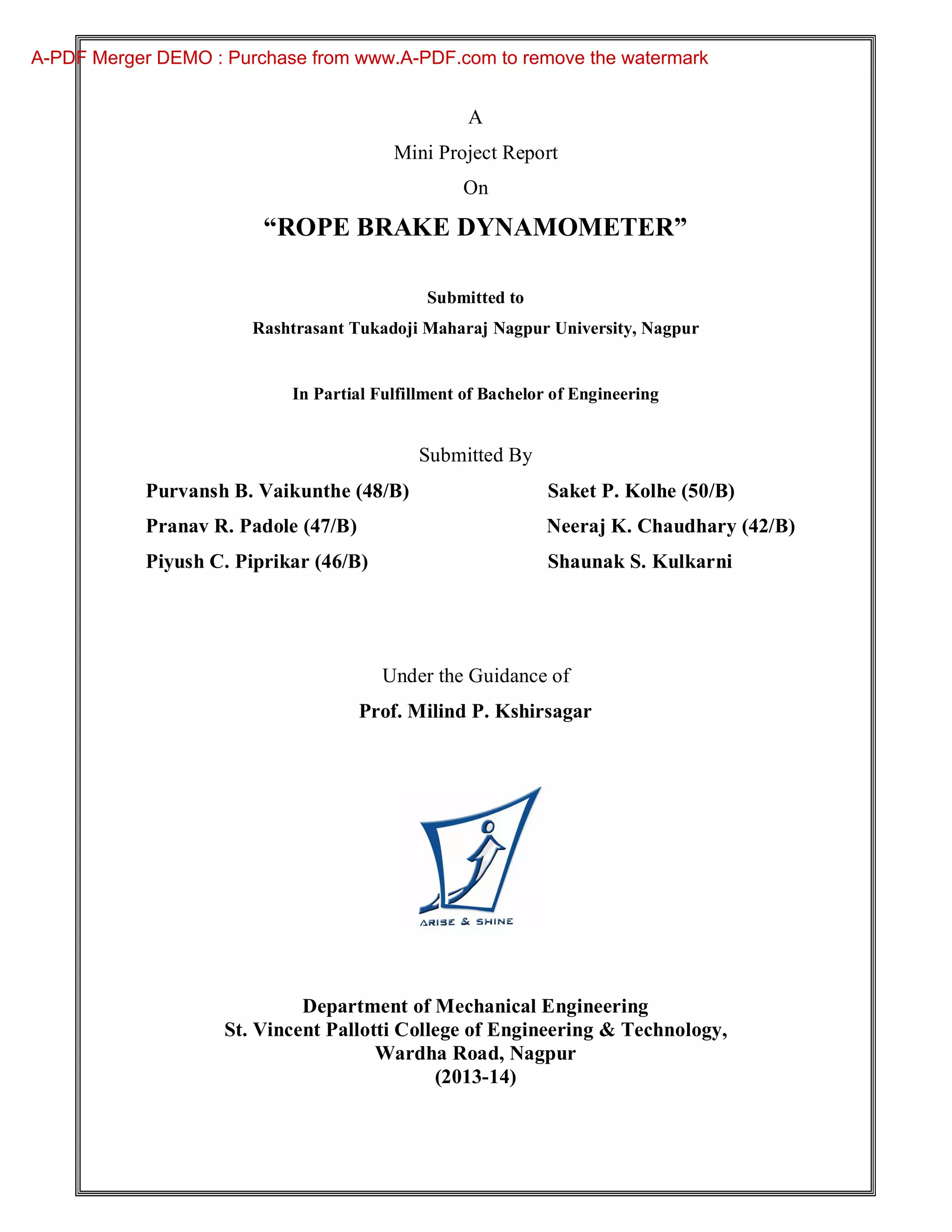 Rope brake dynamometer | PDF