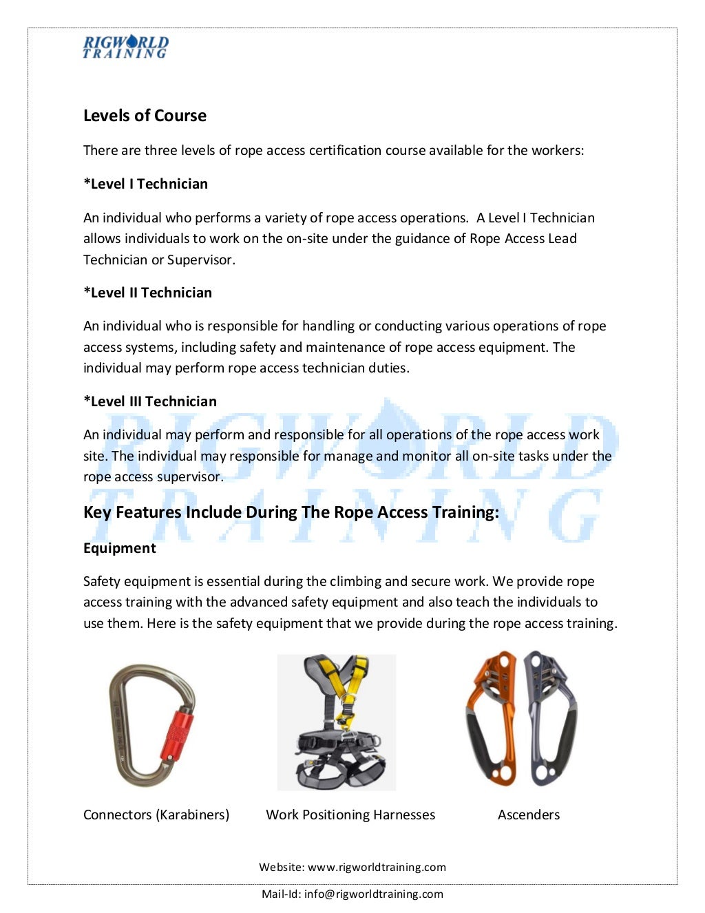 Rope Access Training and Certification by RigWorld Training Center