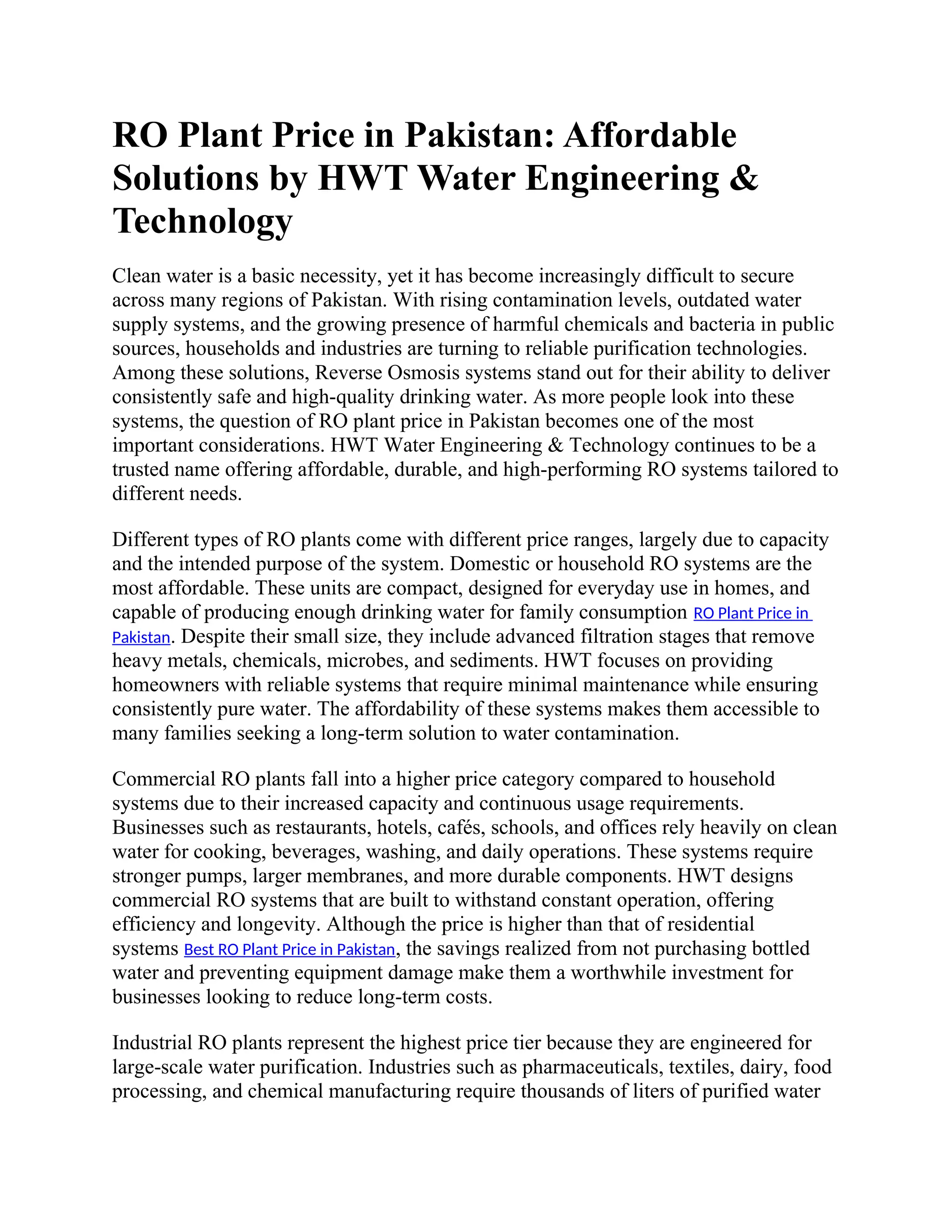 RO Plant Price in Pakistan - HWT - Water Engineering & Technology.docx