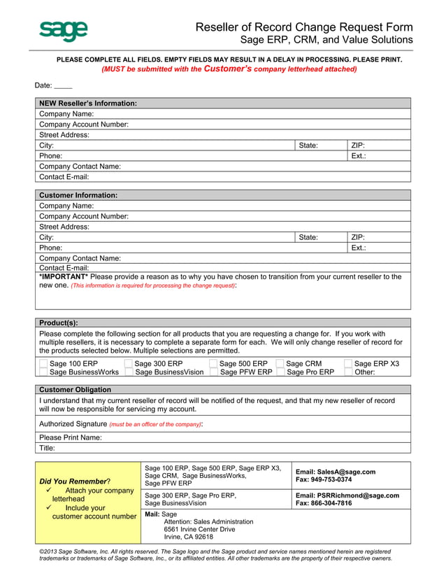 Sage 100 Reseller of Record | DOC | Business | Business and Finance