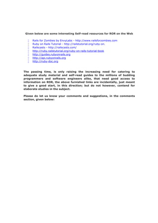 Ruby on Rails best resources for self | PDF