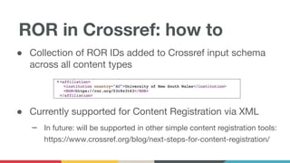 Working with ROR as a Crossref member: what you need to know | PPT