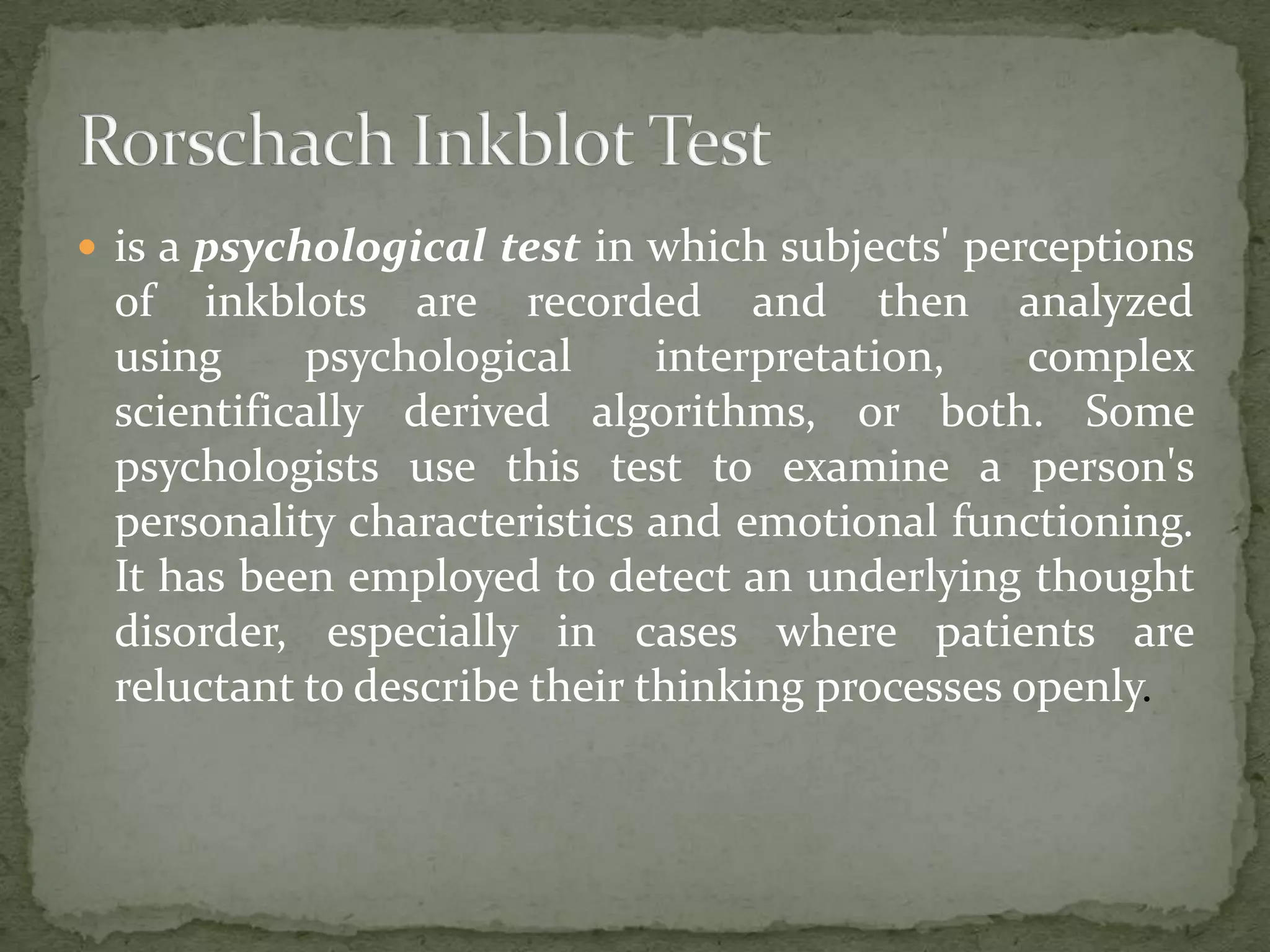 Rorschach Inkblot Test | PPTX | Medical Health