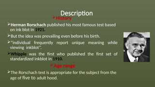 Rorschach inkblot test ppt history, construction scoring interpretation ...