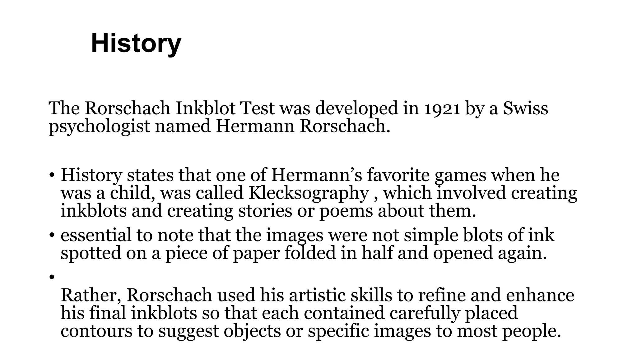 Rorschach Inkblot Test as a projective technique | PPTX | Mental Health ...