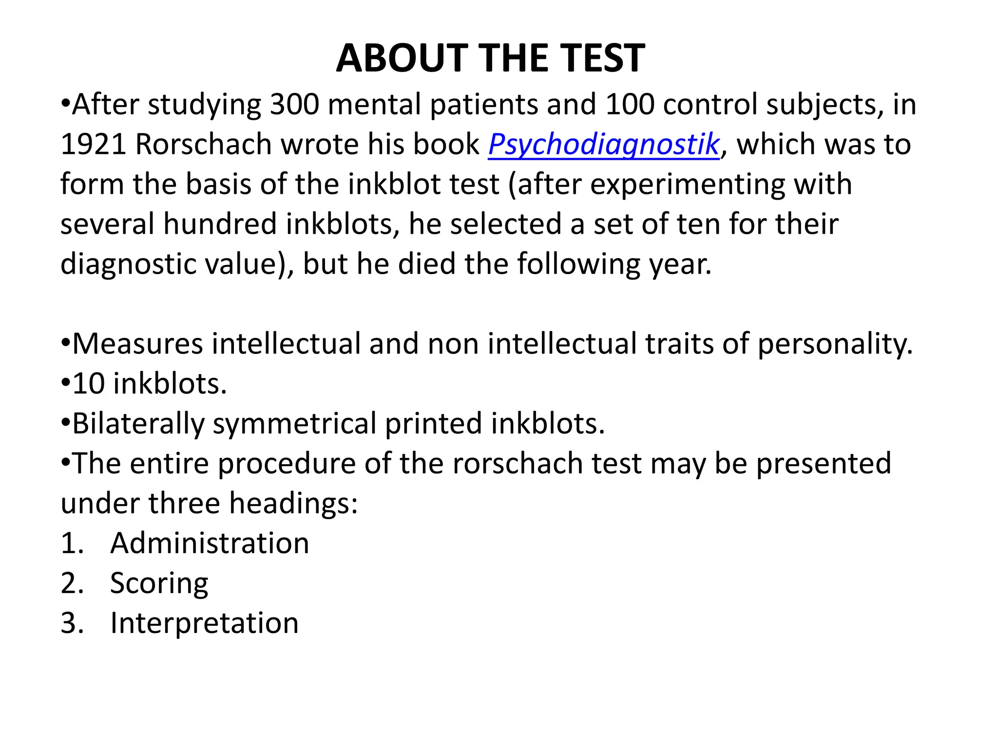 Rorschach inkblot test presentation | PPTX