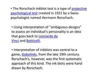 Rorschach inkblot test presentation | PPTX | Medical Health