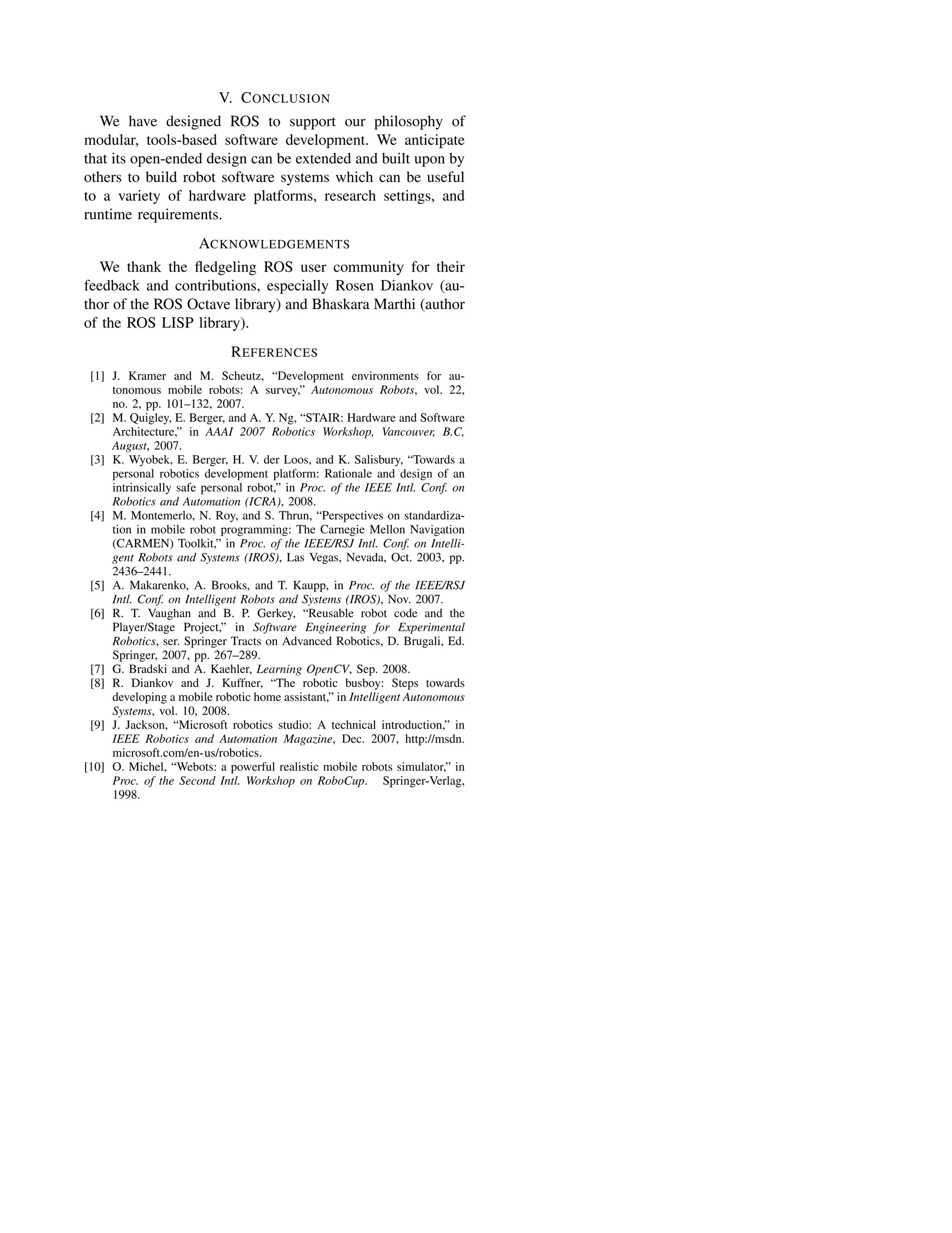 ROS (Robot Operating System) Comparison | PDF