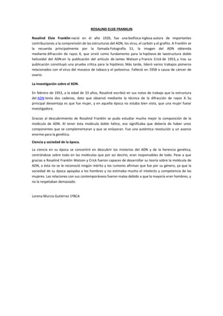 Rosalind elsie franklin resumen | DOC