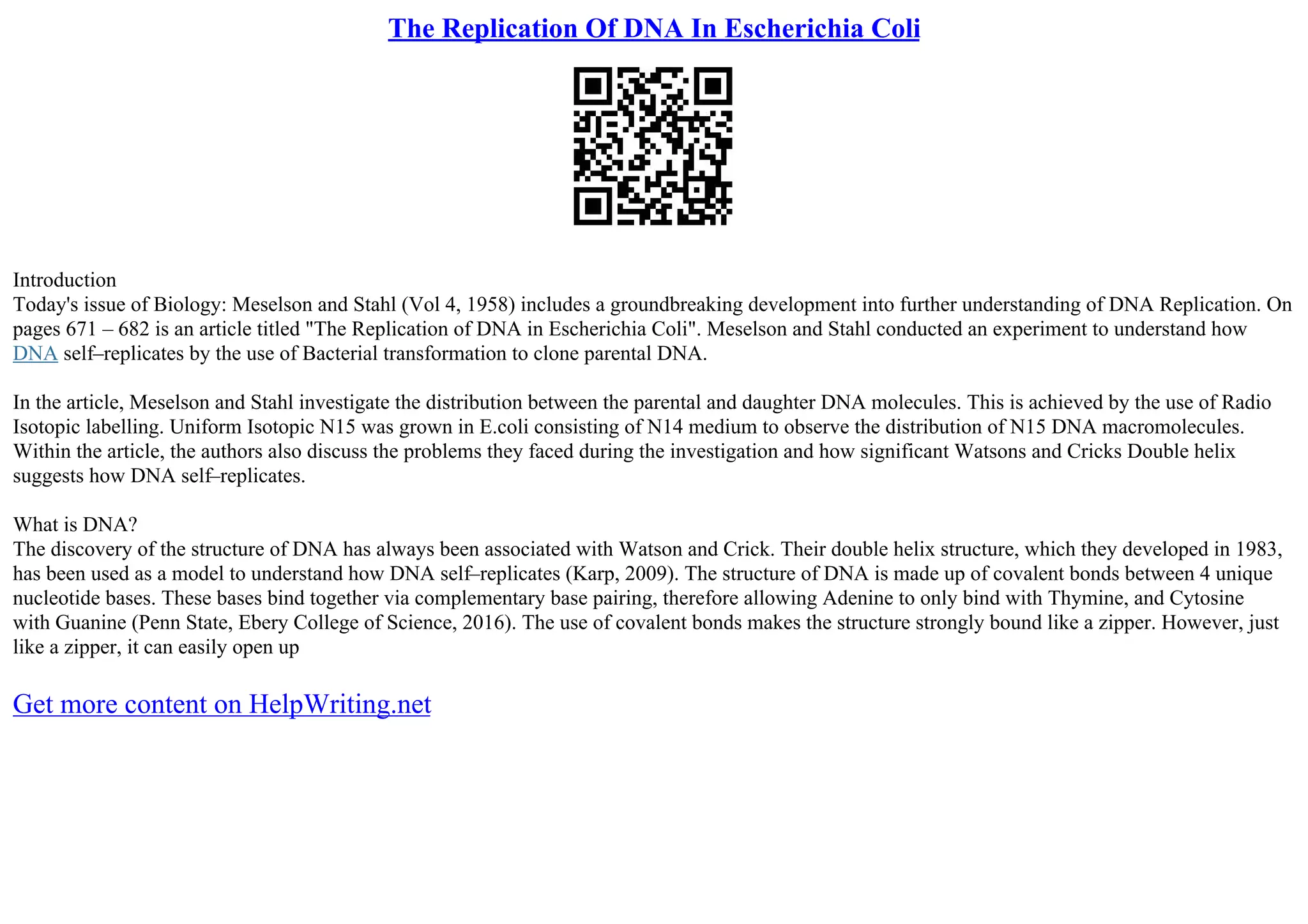 Rosalind Franklin Dna Replication | PDF