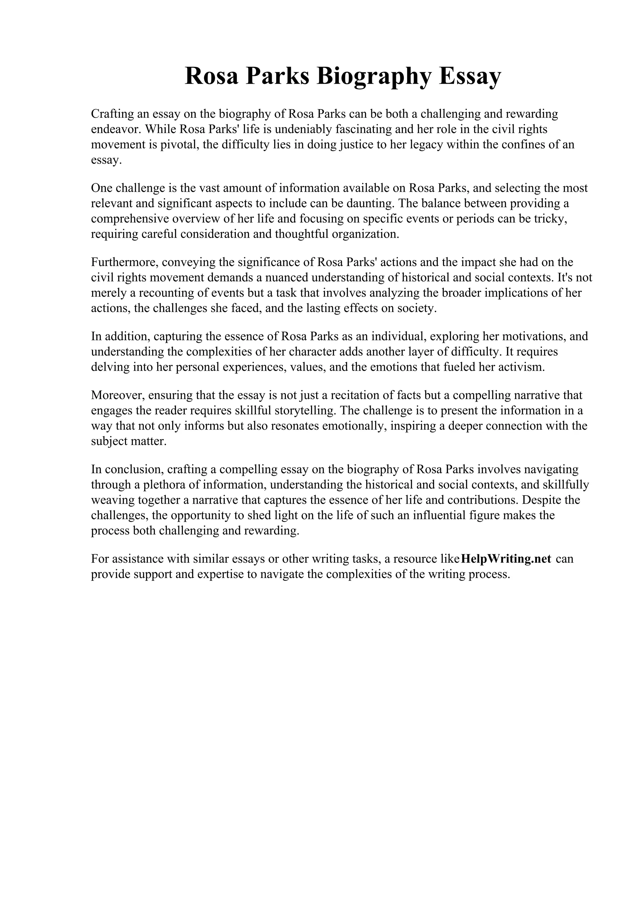 Rosa Parks Biography Essay. Rosa parks and the civil rights movement ...