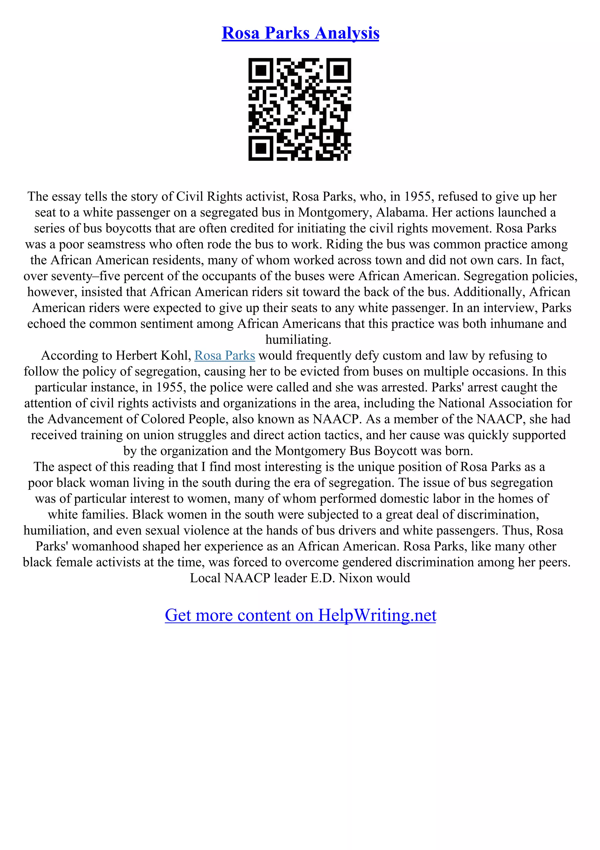 Rosa Parks Essay | PDF