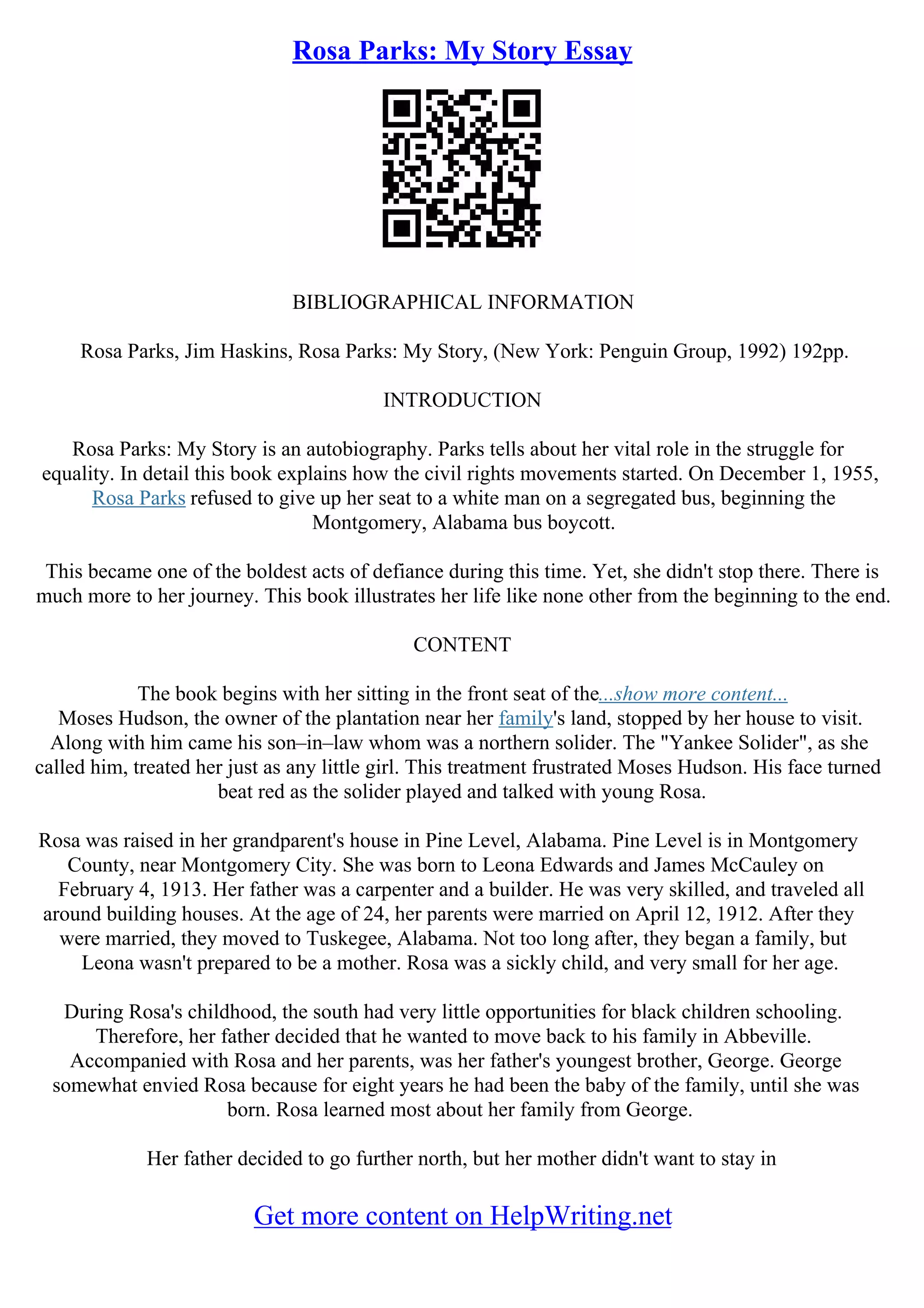 Rosa Parks Essay | PDF