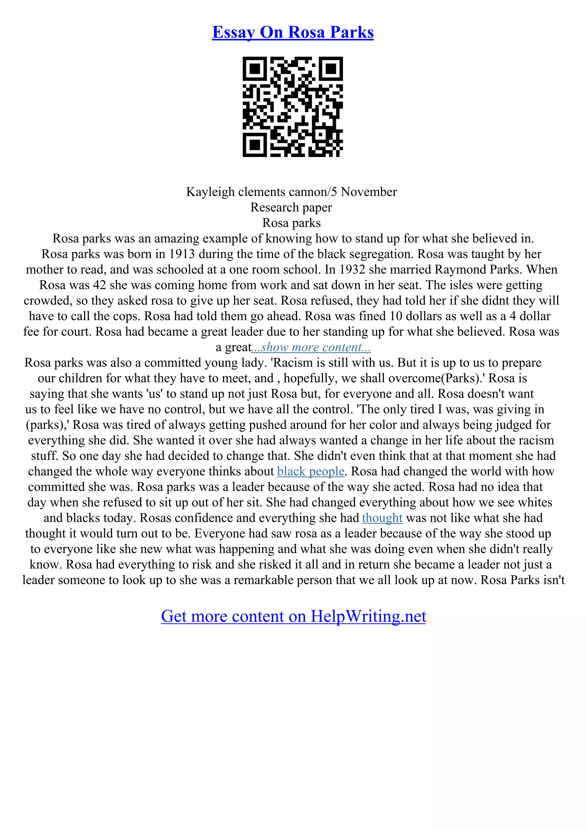 Rosa Parks Essay | PDF