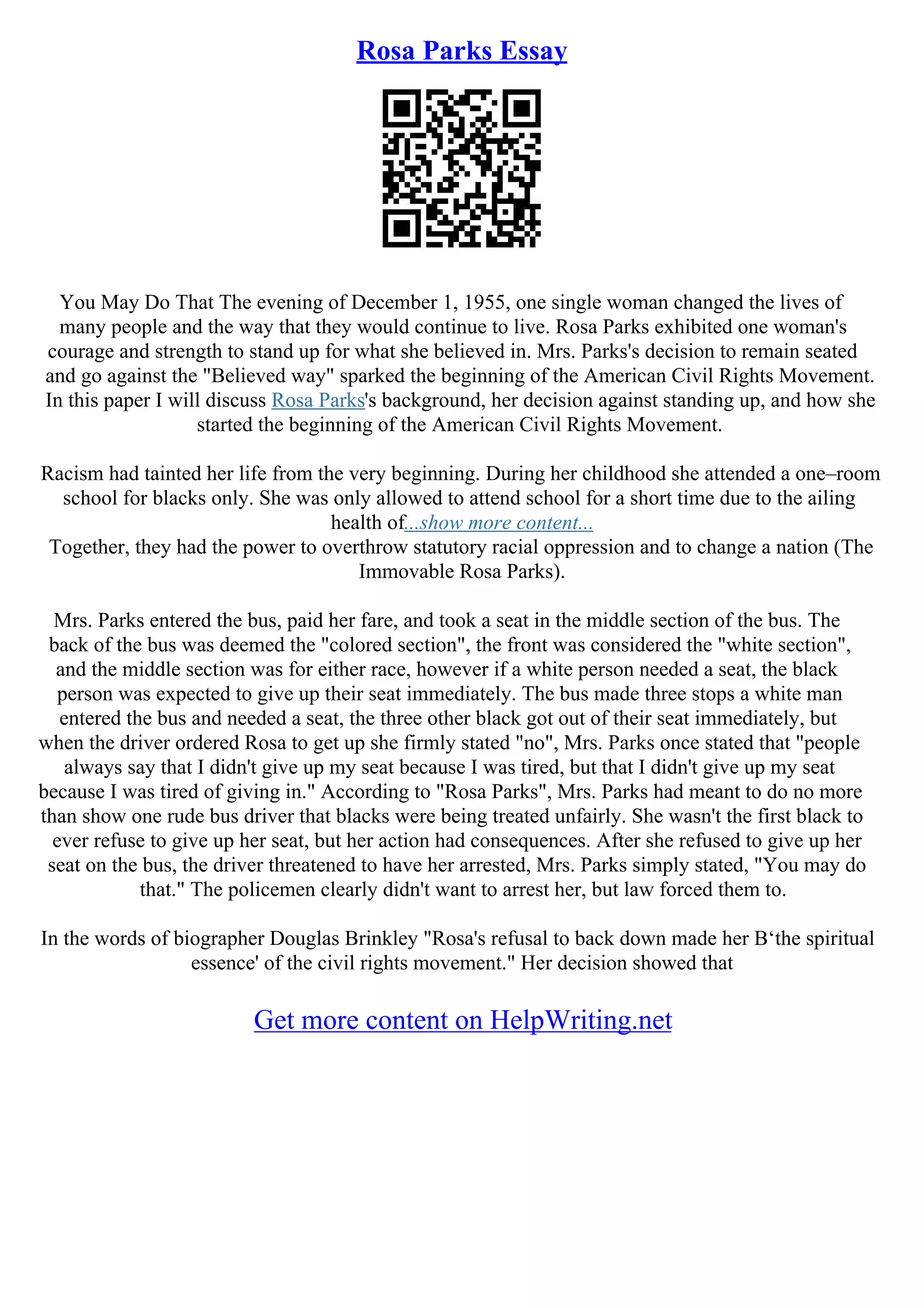 Rosa Parks Essay | PDF