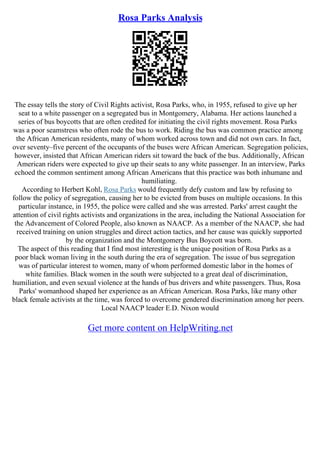 Rosa Parks Essay | PDF