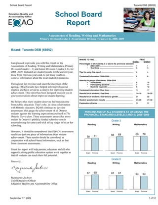 Rosedale Junior Public School Gr JK - 6 - EQAO Board Report | PDF