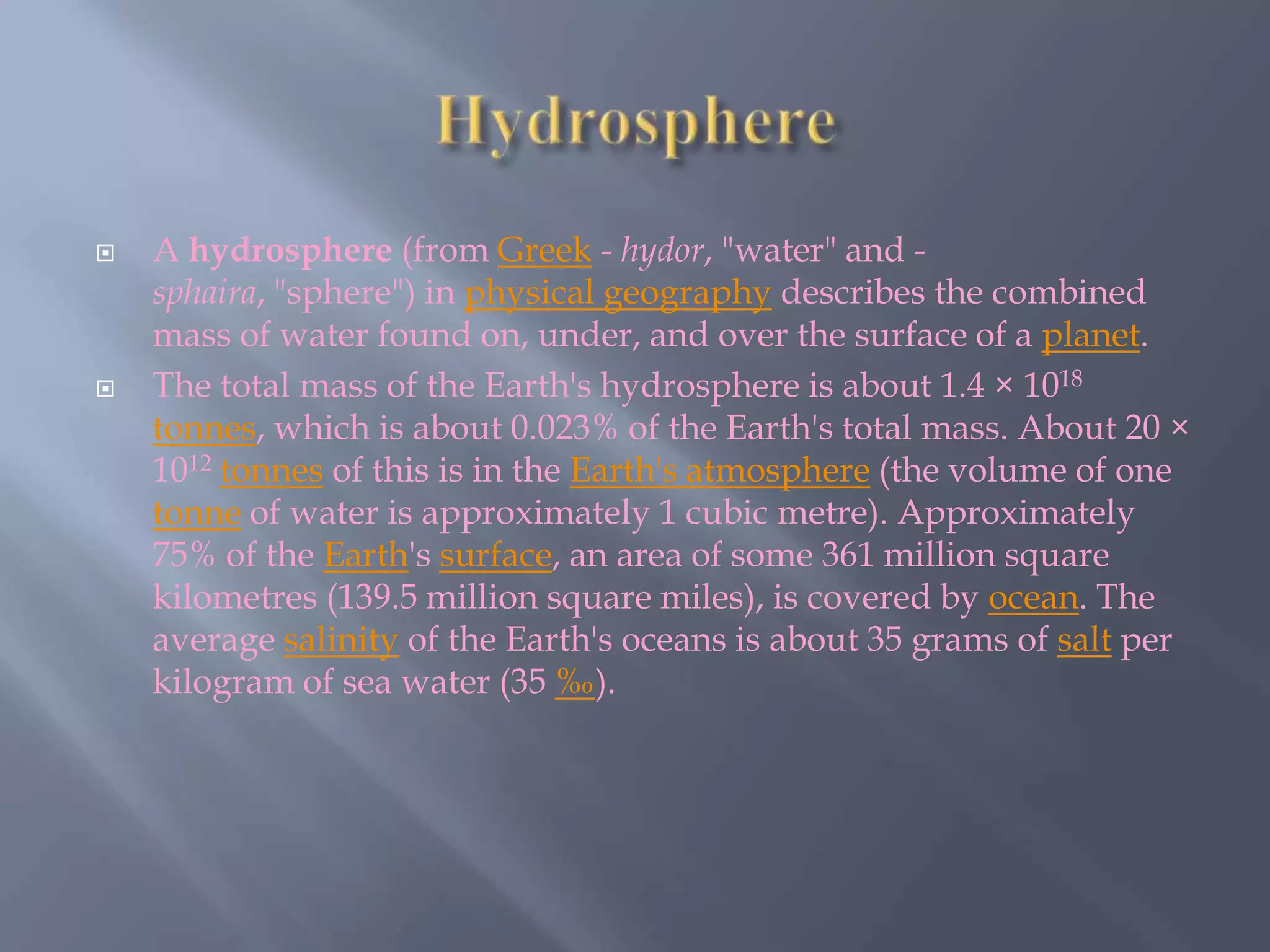Hydrosphere Presentation | PPTX