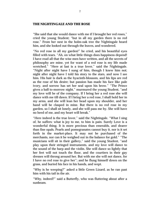 THE NIGHTINGALE AND THE ROSE BY OSCAR WILDE | PDF