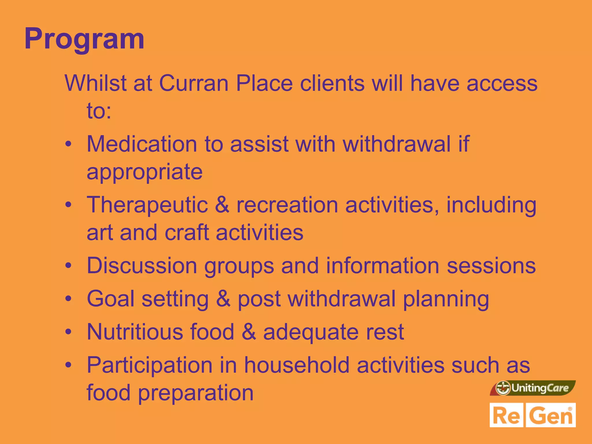 Curran Place Adult & Mother Baby Withdrawal Service (08/06/17) | PPTX