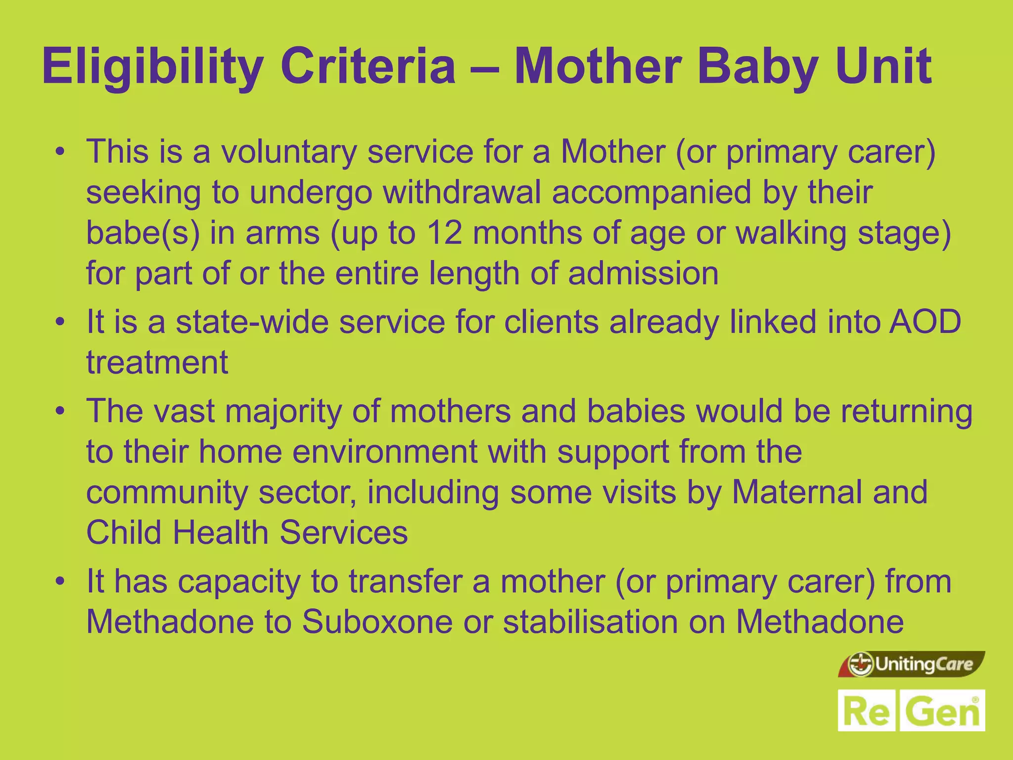 Curran Place Adult & Mother Baby Withdrawal Service (08/06/17) | PPTX