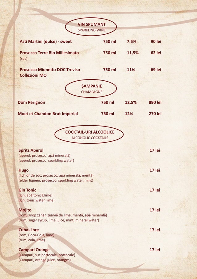 Rosecas - restatuant si terasa - Oradea - Meniu Martie 2019 | PDF