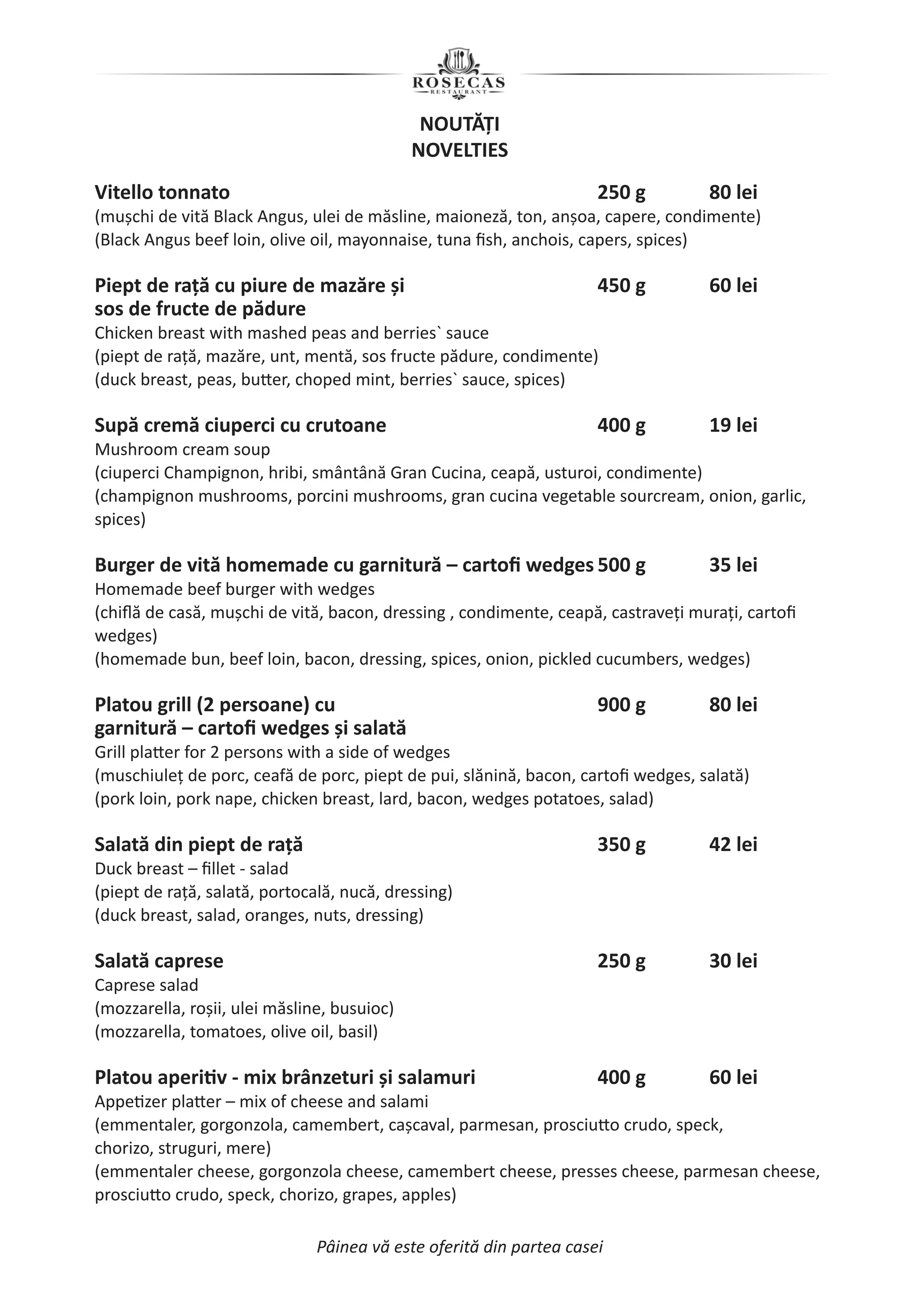 Rosecas Restauran si Terasa Oradea - Meniu - Iunie 2020 | PDF