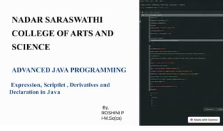Expression, Scriptlet , Derivatives and Declaration in Java | PPT