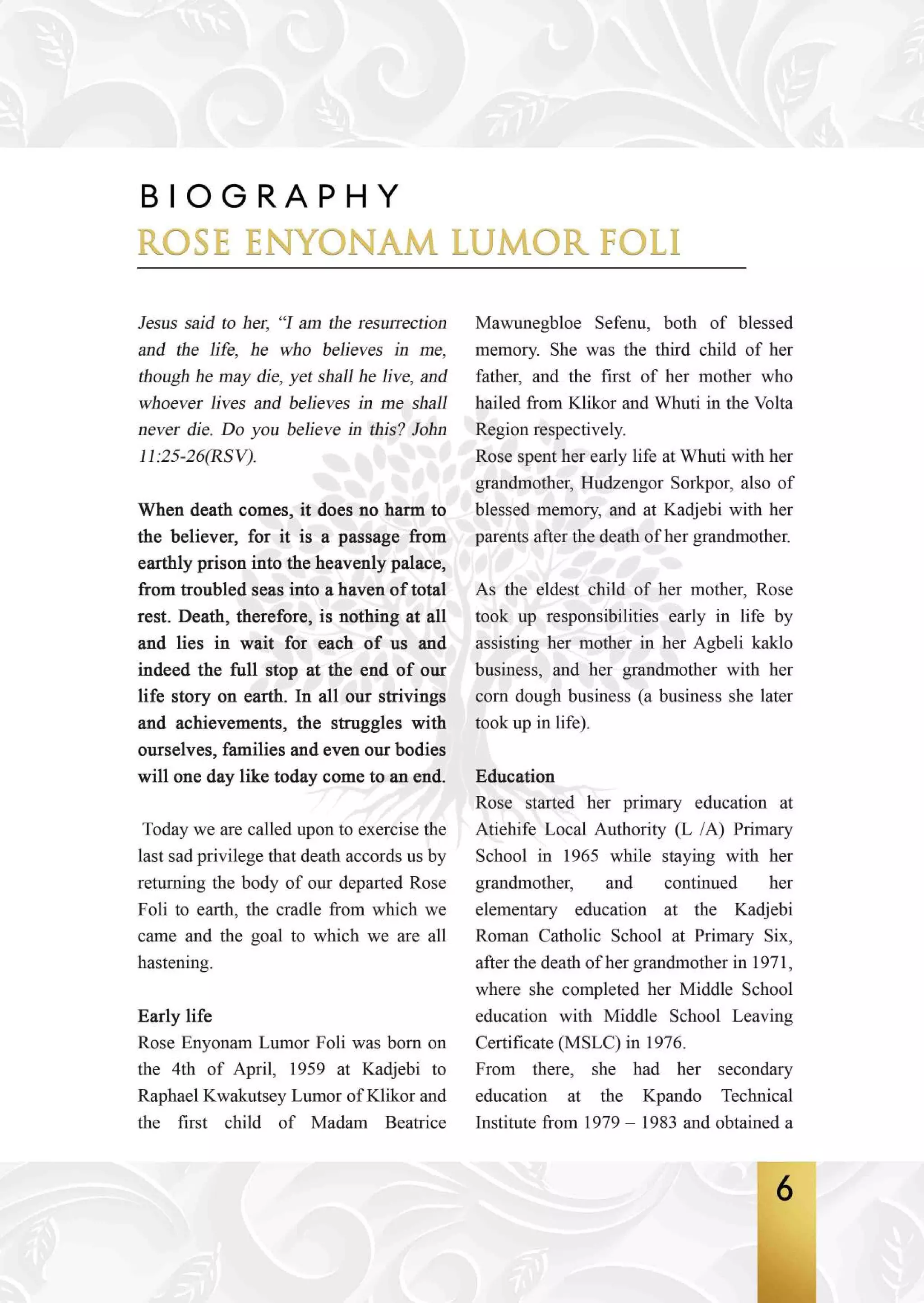 ROSE ENYONAM LUMOR FOLI FUNERAL BROCHURE | PDF