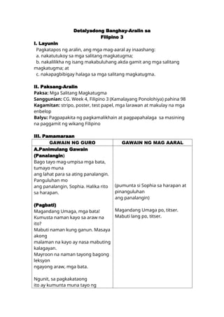 Detalyadong Banghay Aralin sa Filipino Grade 3 (4A's) format | DOCX
