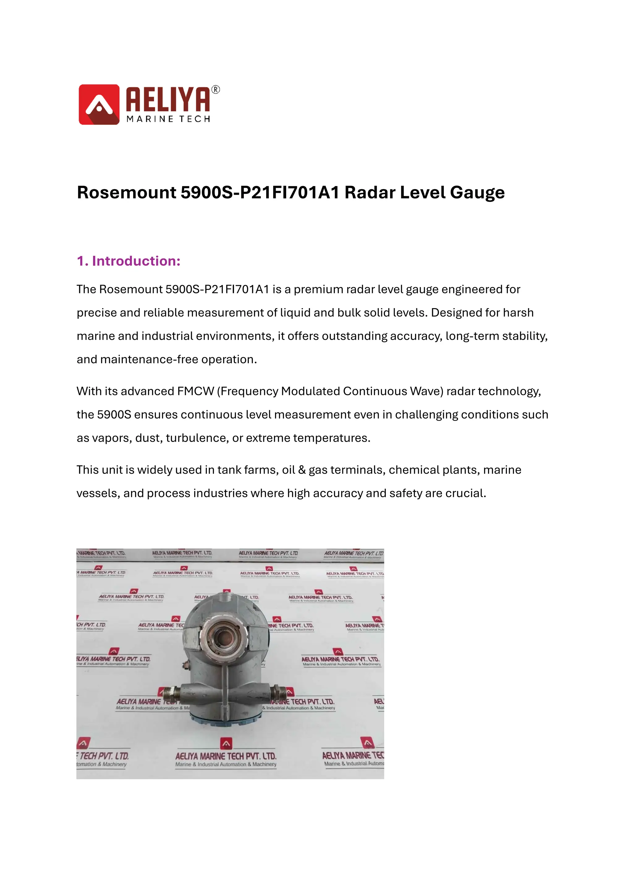 Rosemount 5900S-P21FI701A1 Radar Level Gauge | PDF