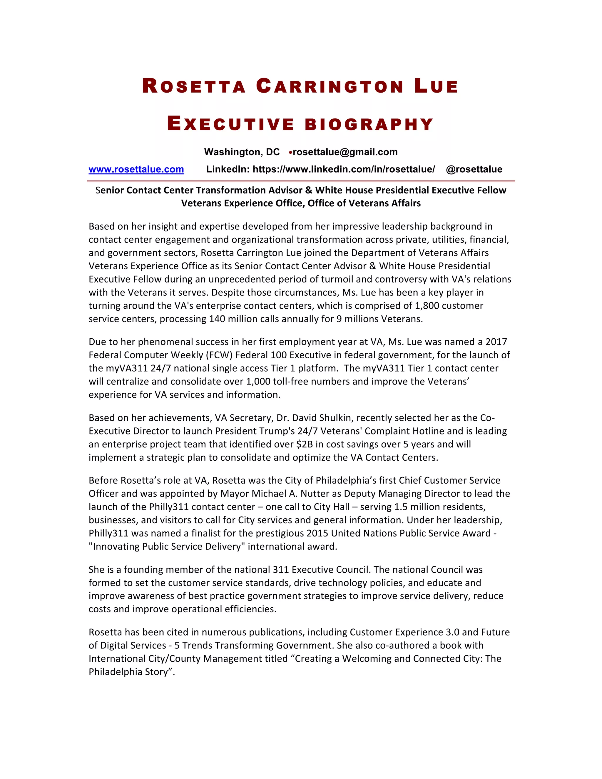 Rosetta carrington lue executive bio | PDF
