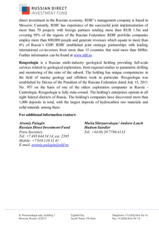 RDIF and Rosgeologia reach an agreement to create geological ...