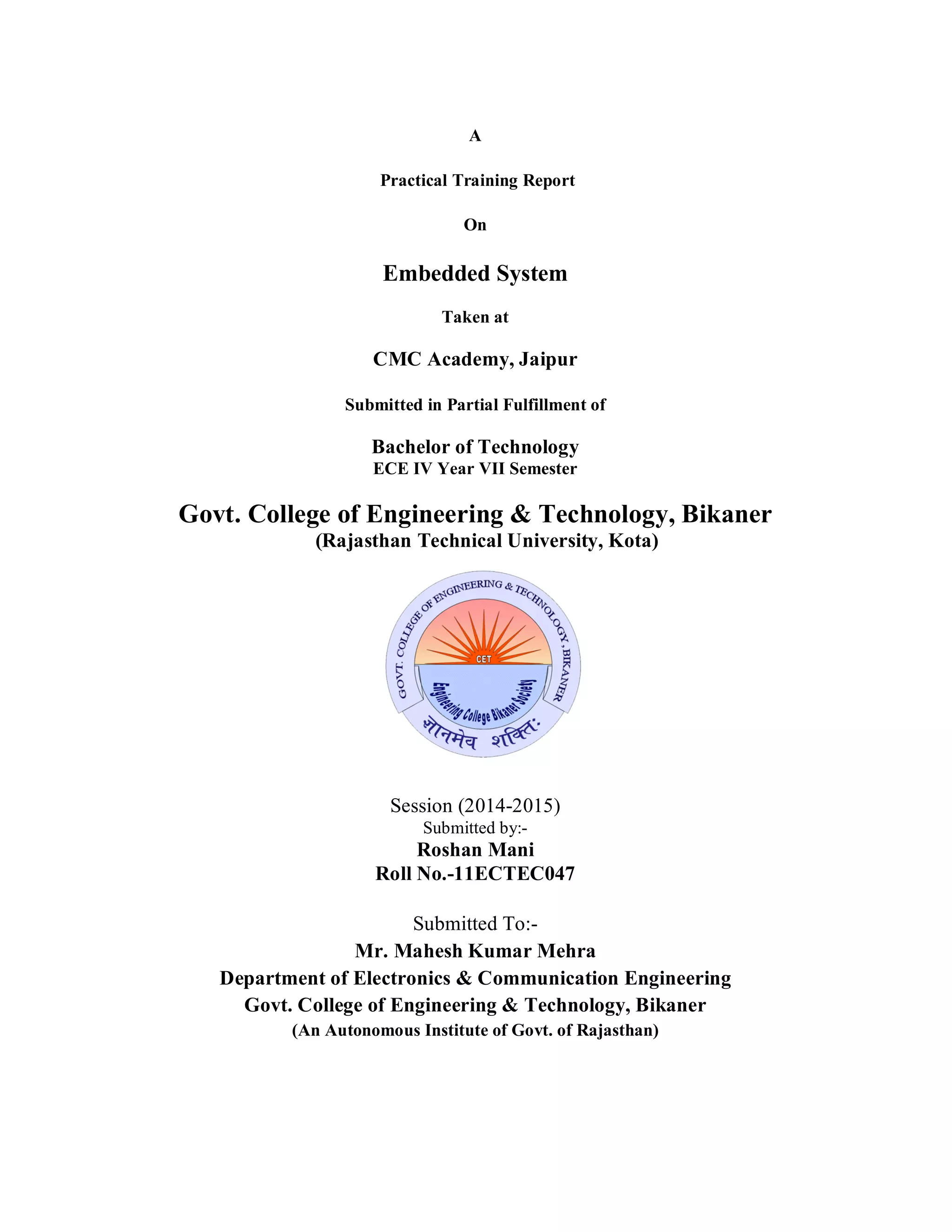 Training Report on Embedded System | PDF