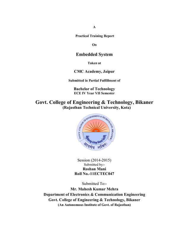 Training Report on Embedded System | PDF