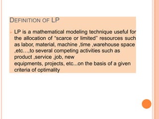 LINEAR PROGRAMMING | PPTX | Business and Finance