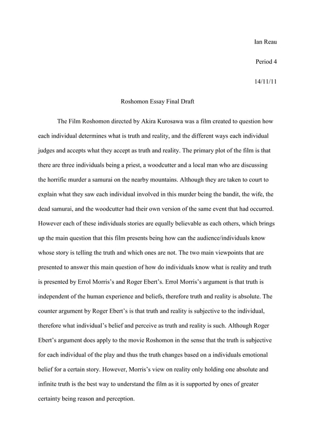 Roshomon essay final draft | DOCX