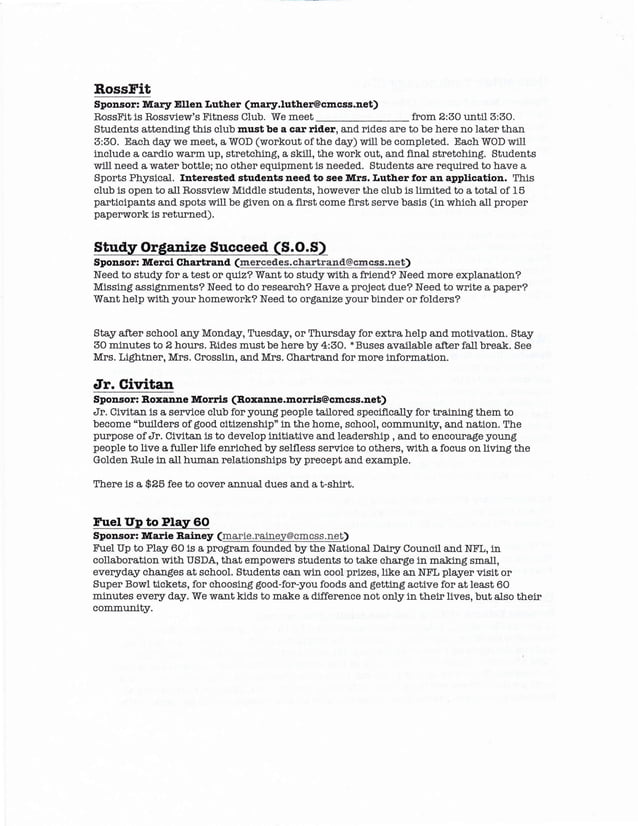 Rossview After School Club Handouts 2014 | PDF