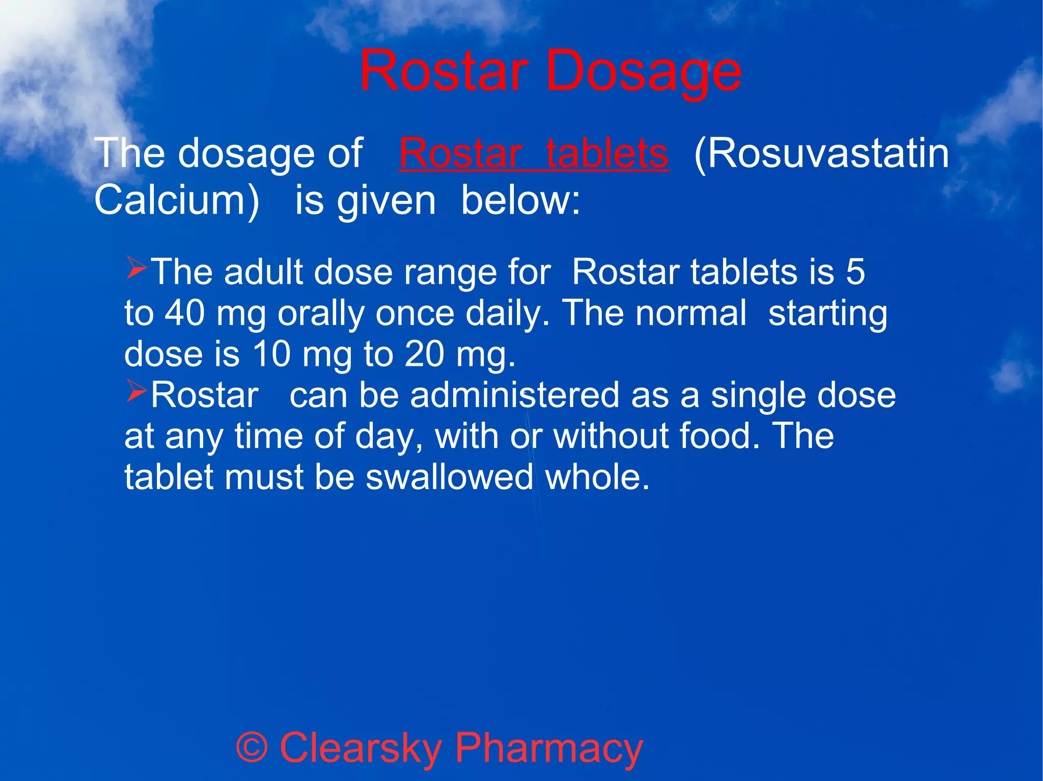 Rostar (Rosuvastatin Calcium Tablets) | ODP