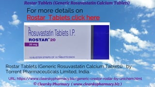 Rostar Tablets (Generic Rosuvastatin Calcium Tablets) | PDF | Heart and ...