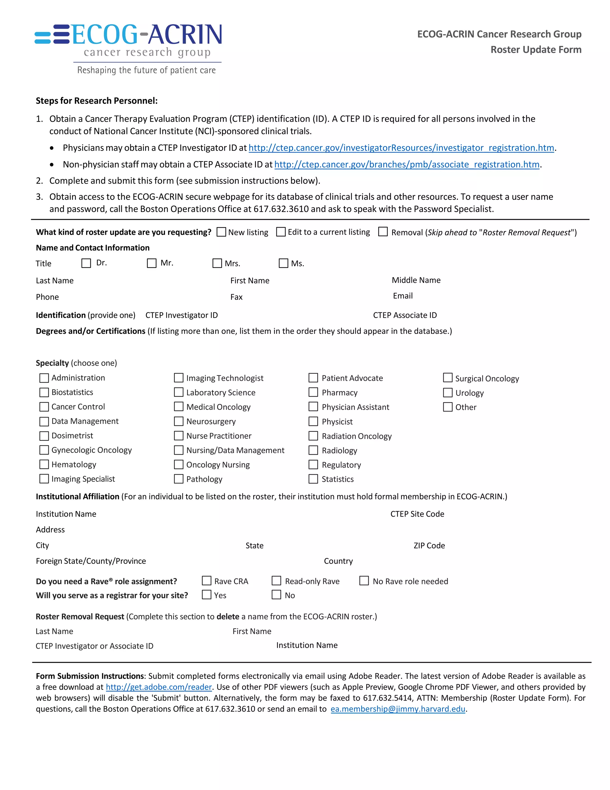 ECOG-ACRIN Roster Update Form | PDF