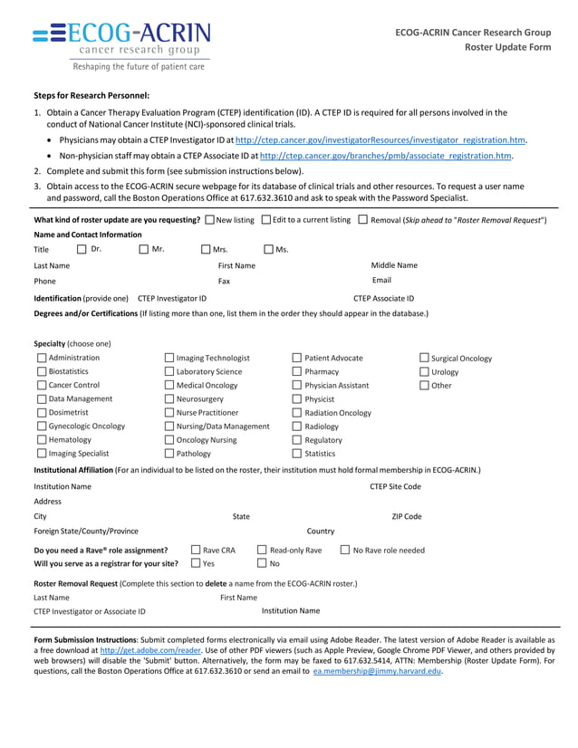 ECOG-ACRIN Roster Update Form | PDF