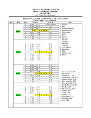 Roster pelajaran | DOCX