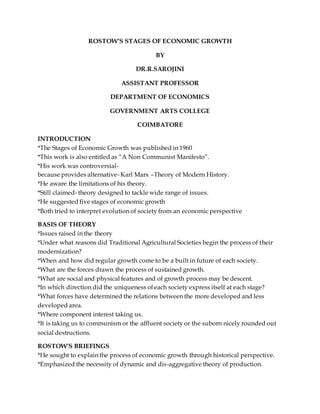 Rostow Stages of Economic Growth | PDF