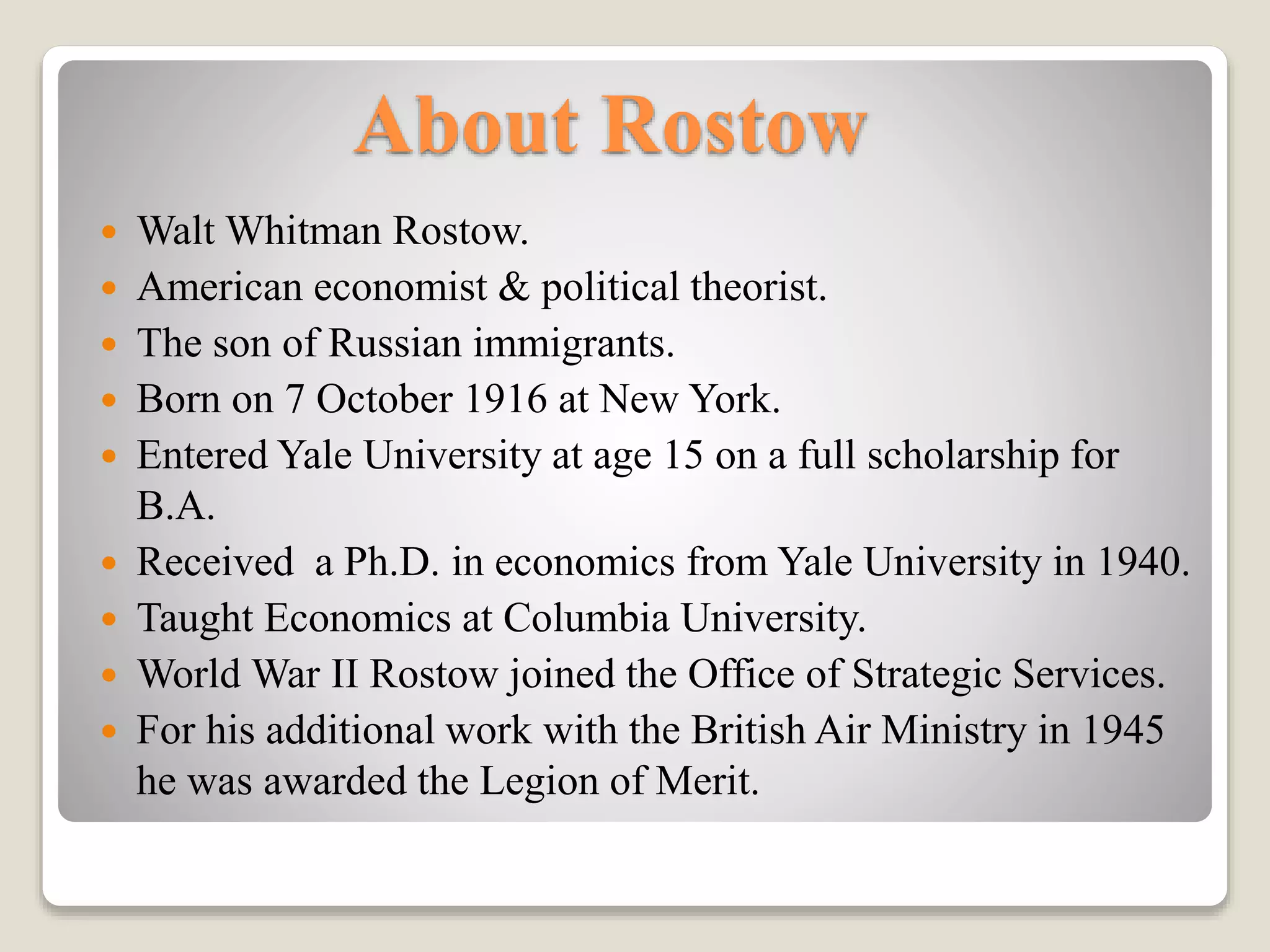 Rostow theory of economic growth | PPTX